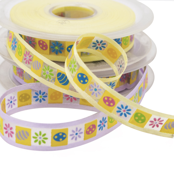 Easter Pattern Ribbon from stock at MIDPAC Packaging. 17mm wide chiffon ...